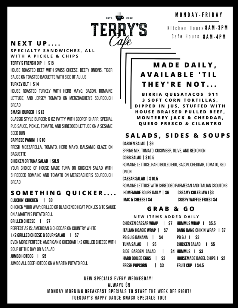 Menu - Terry's Cafe